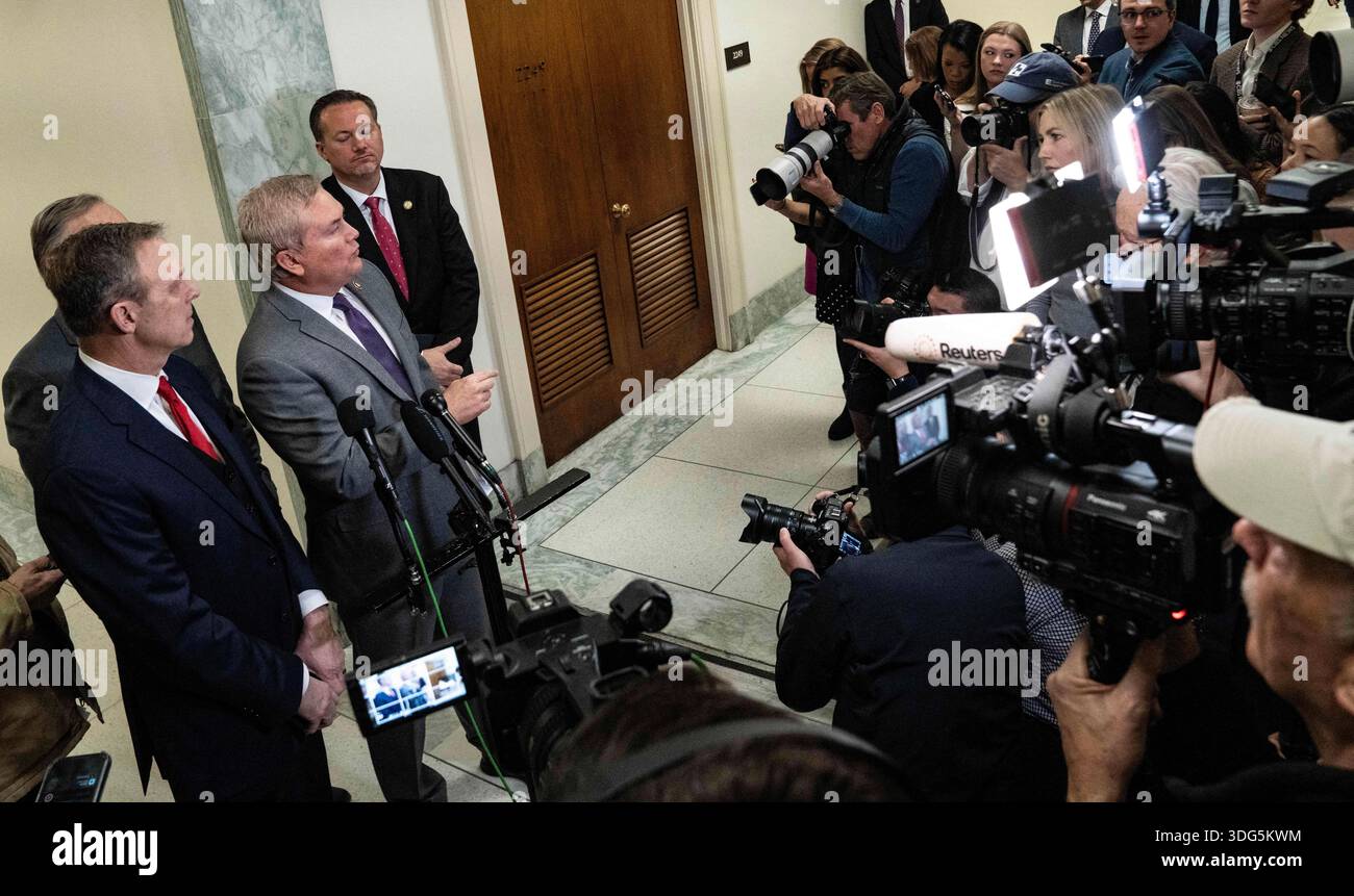 Chairman James Comer (R-Ky.) gives remarks to reporters Following ...