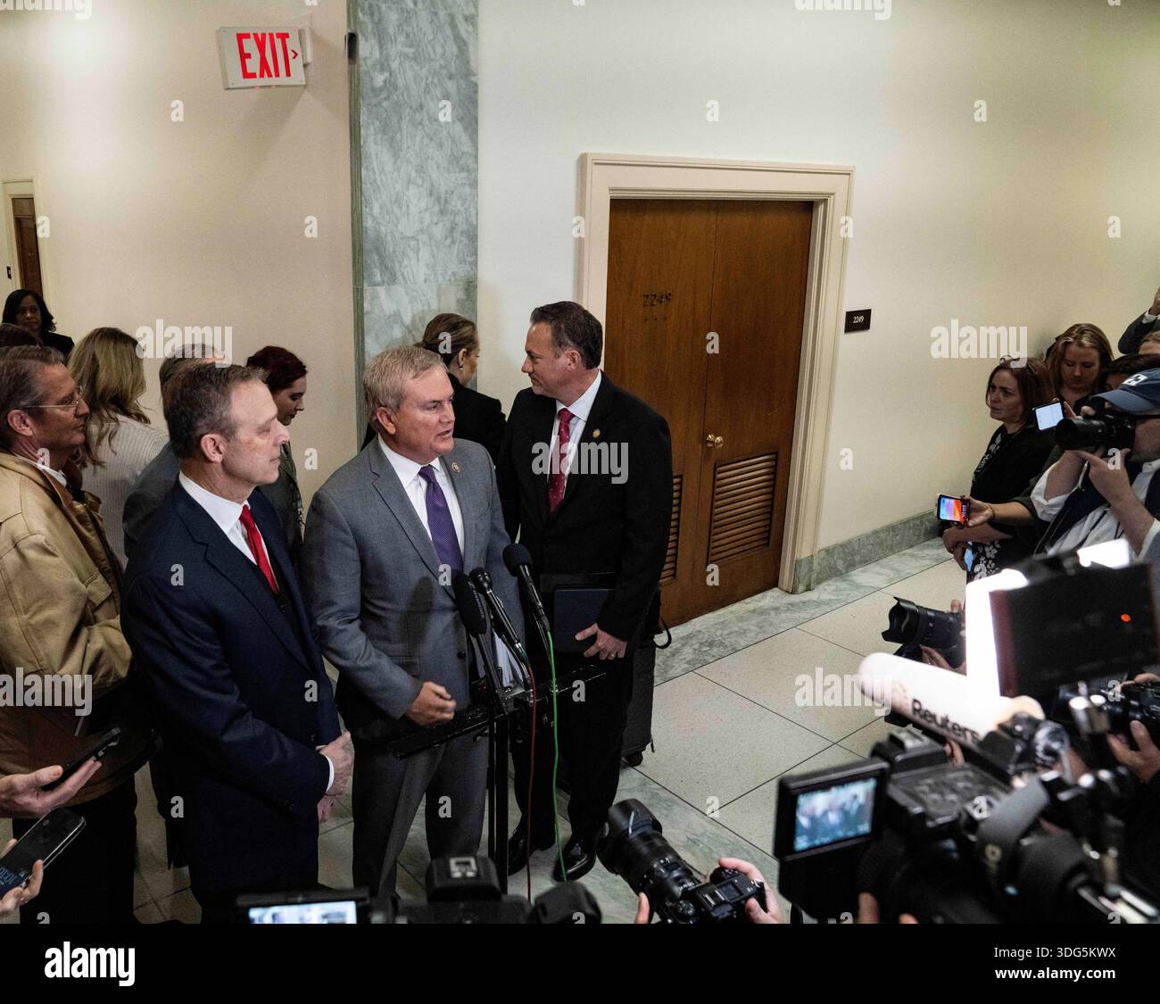 Chairman James Comer (R-Ky.) gives remarks to reporters Following ...