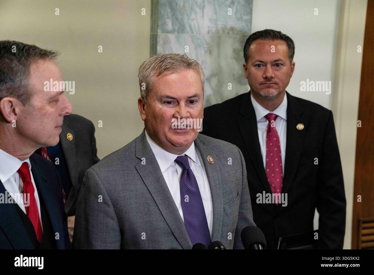 Chairman James Comer (R-Ky.) gives remarks to reporters Following ...