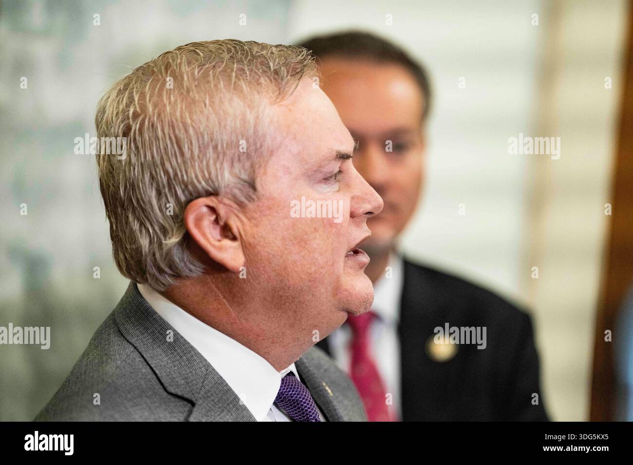 Chairman James Comer (R-Ky.) gives remarks to reporters Following ...
