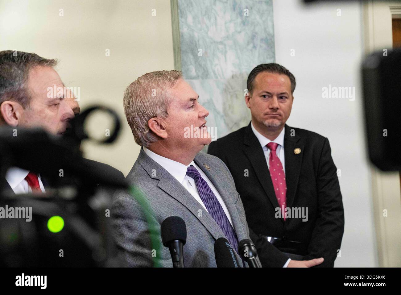 Chairman James Comer (R-Ky.) gives remarks to reporters Following ...