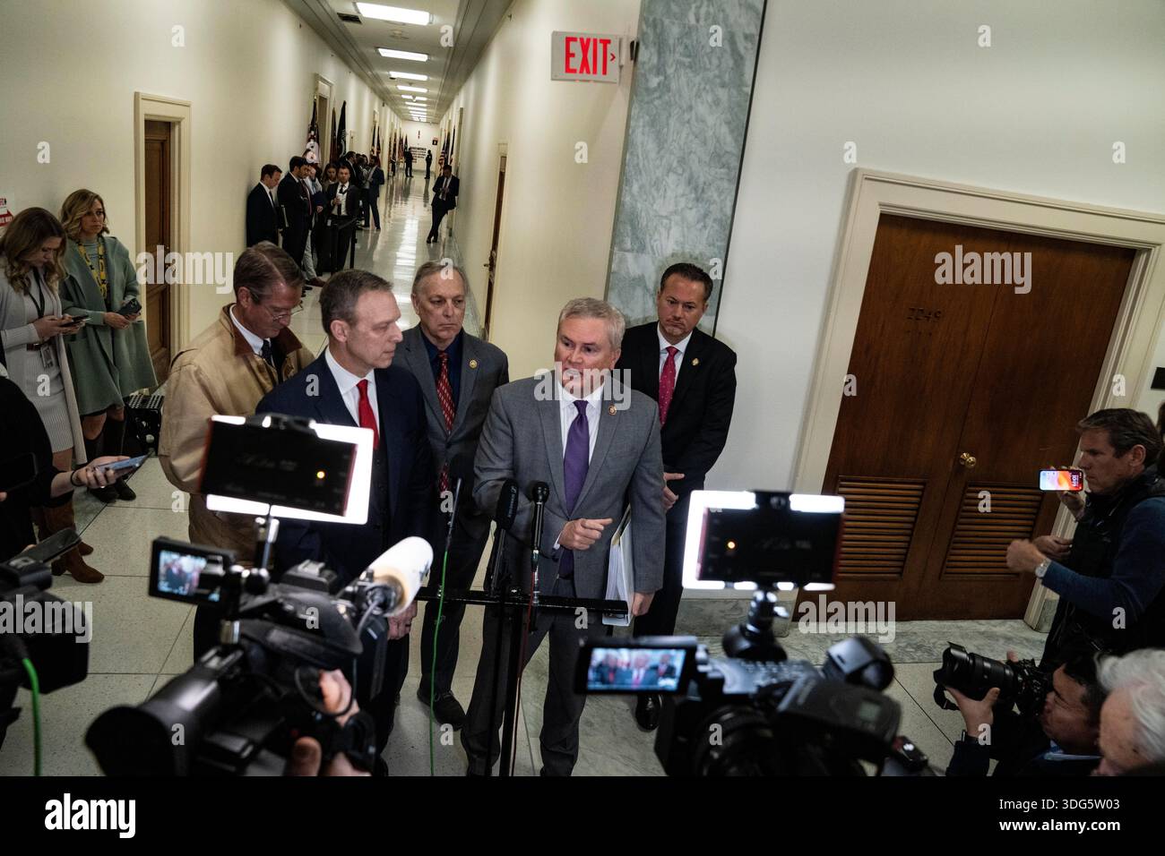 Chairman James Comer (R-Ky.) gives remarks to reporters Following ...