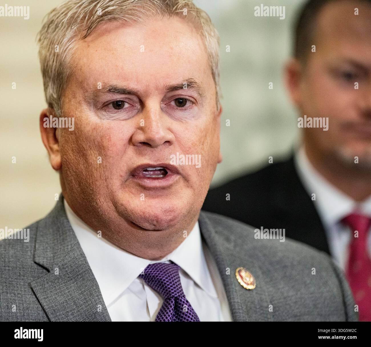 Chairman James Comer (R-Ky.) gives remarks to reporters Following ...