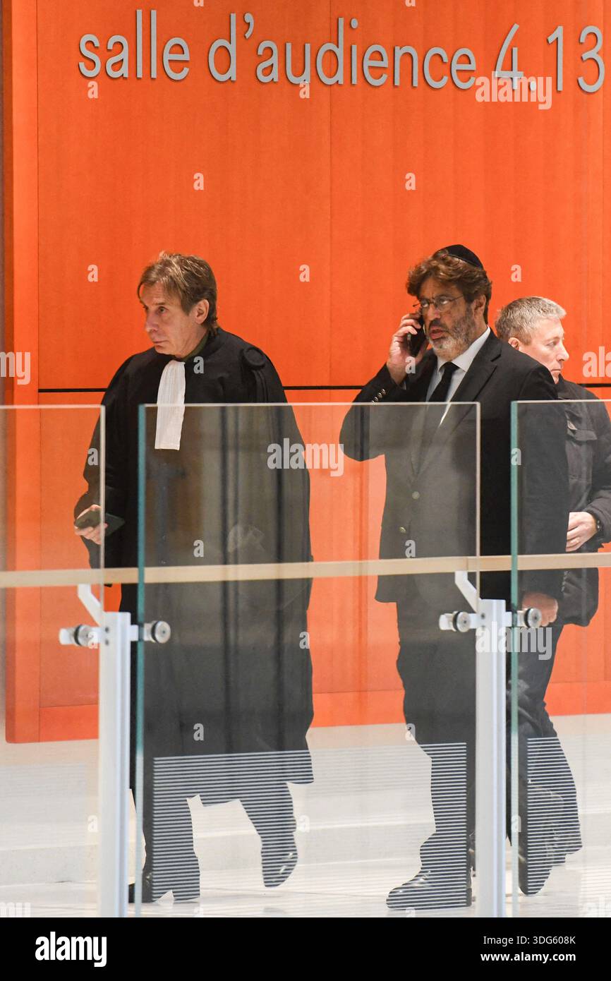 Former French deputy Meyer Habib, accompanied by his lawyer Olivier ...