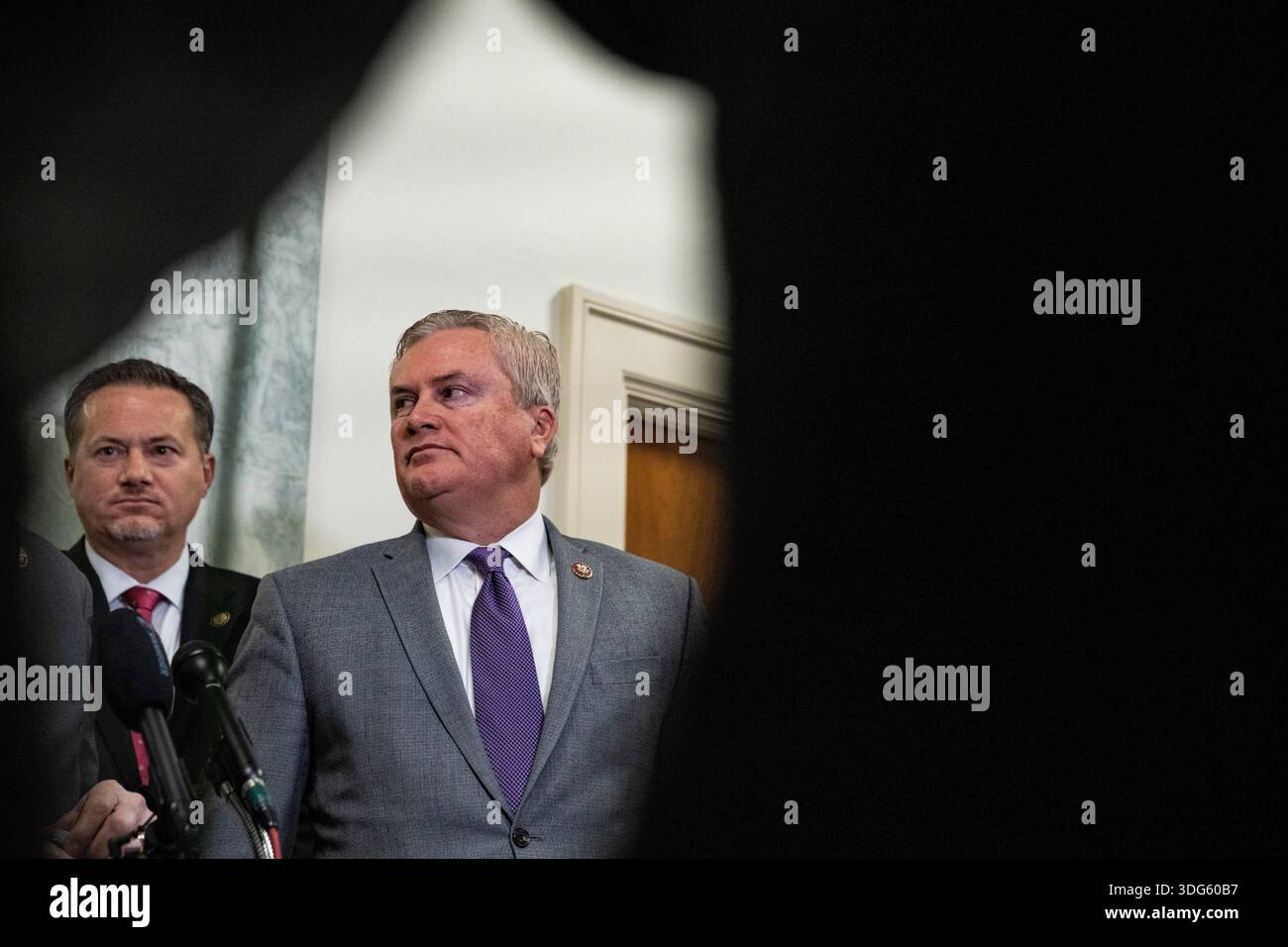Chairman James Comer (R-Ky.) gives remarks to reporters Following ...