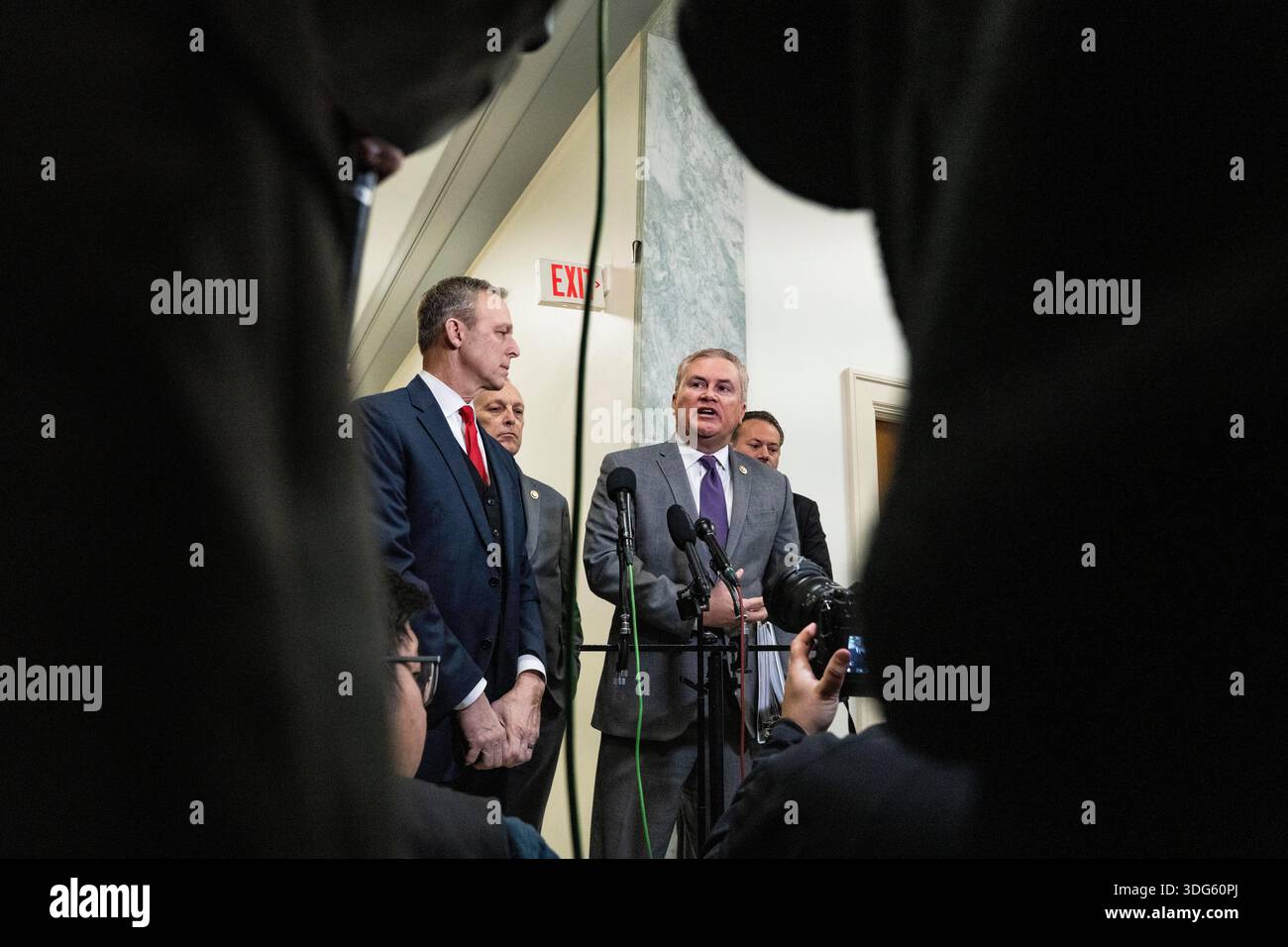 Chairman James Comer (R-Ky.) gives remarks to reporters Following ...