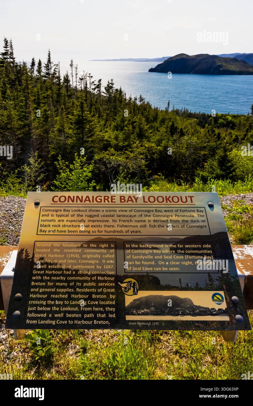 Interpretive sign about the Connaigre Peninsula of Newfoundland, Canada ...