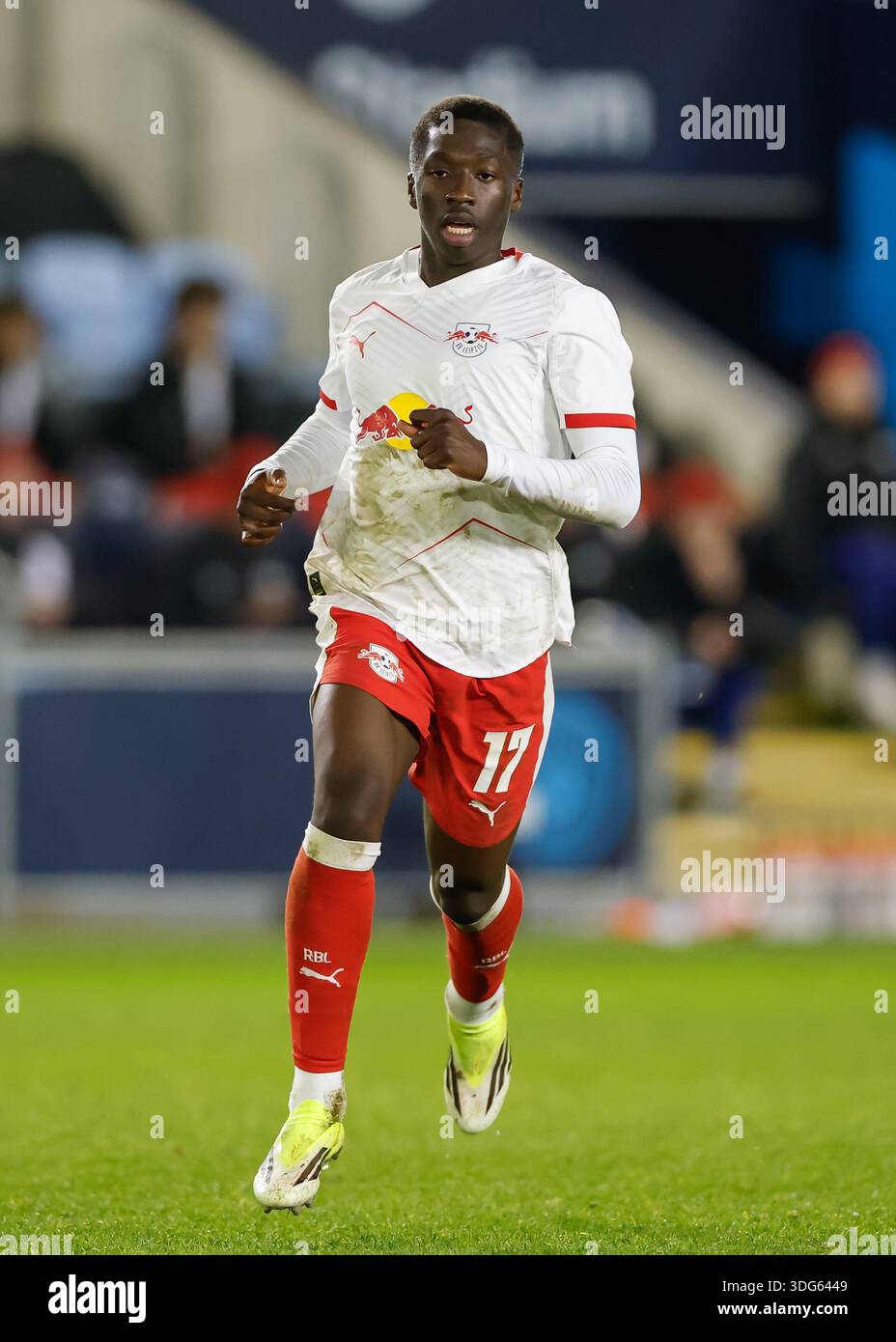 Manchester, UK. 14th Jan, 2026. Yohan Ngatcheu Kouatcha of RB Leipzig ...
