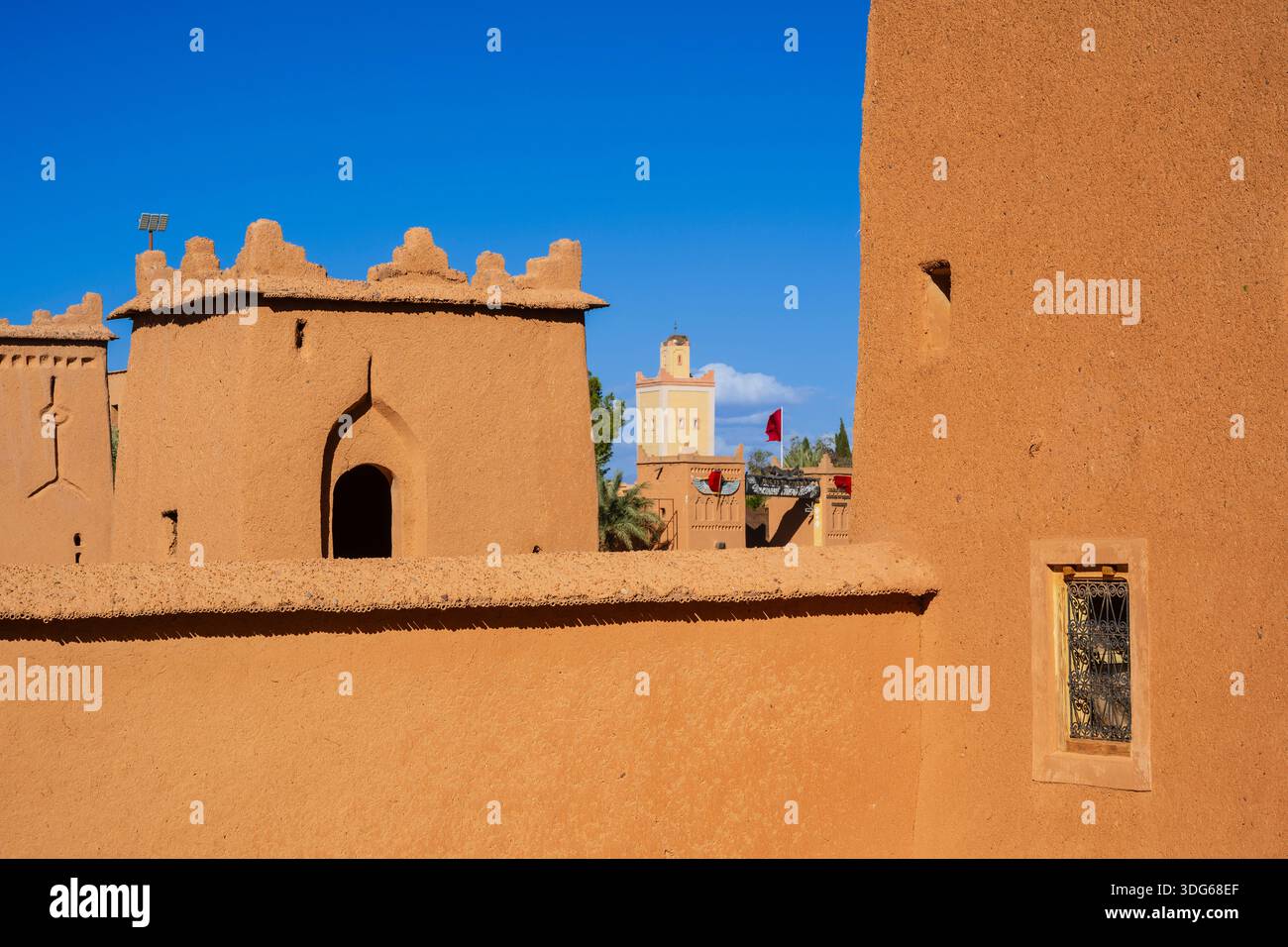 Traditional adobe buildings with blue sky and historic architecture in ...