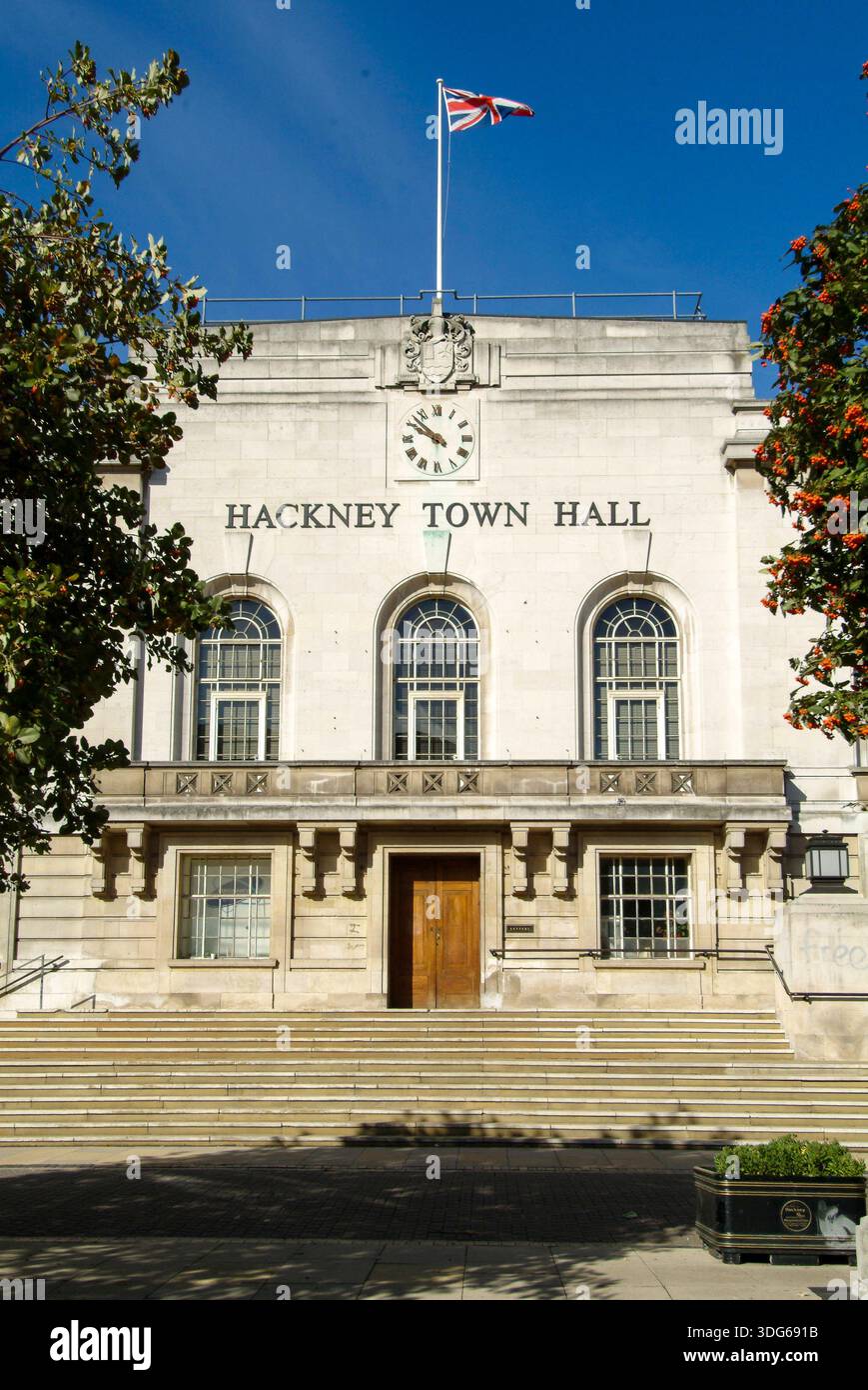 Hackney Town Hall frontage seen from street. - Hackney, United Kingdom ...