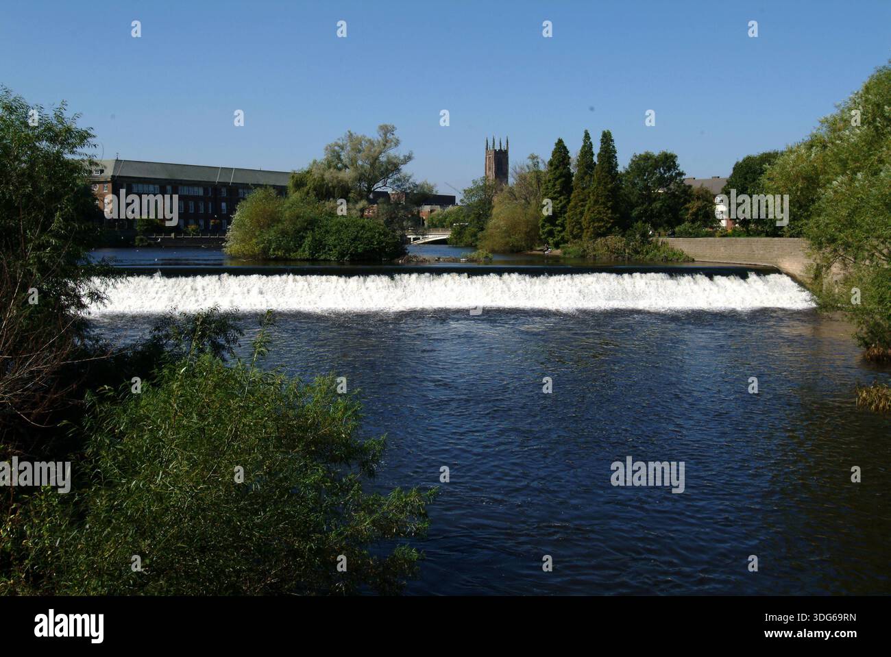Wier, River Derwent, Derby cathedral city and unitary authority area on ...