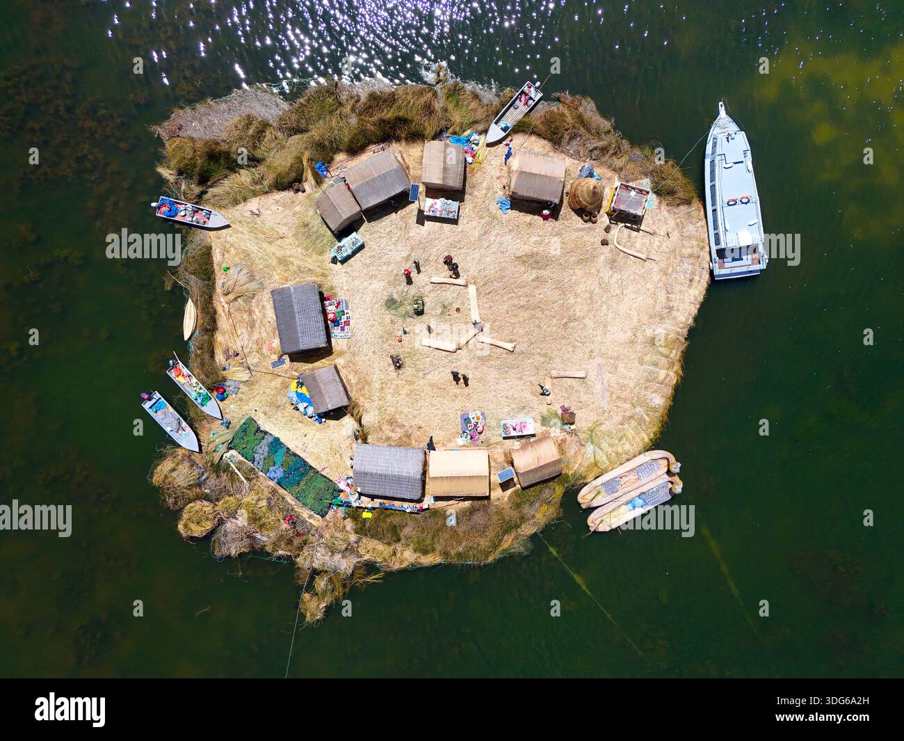 Aerial view of a Uros Floating Island Stock Photo - Alamy