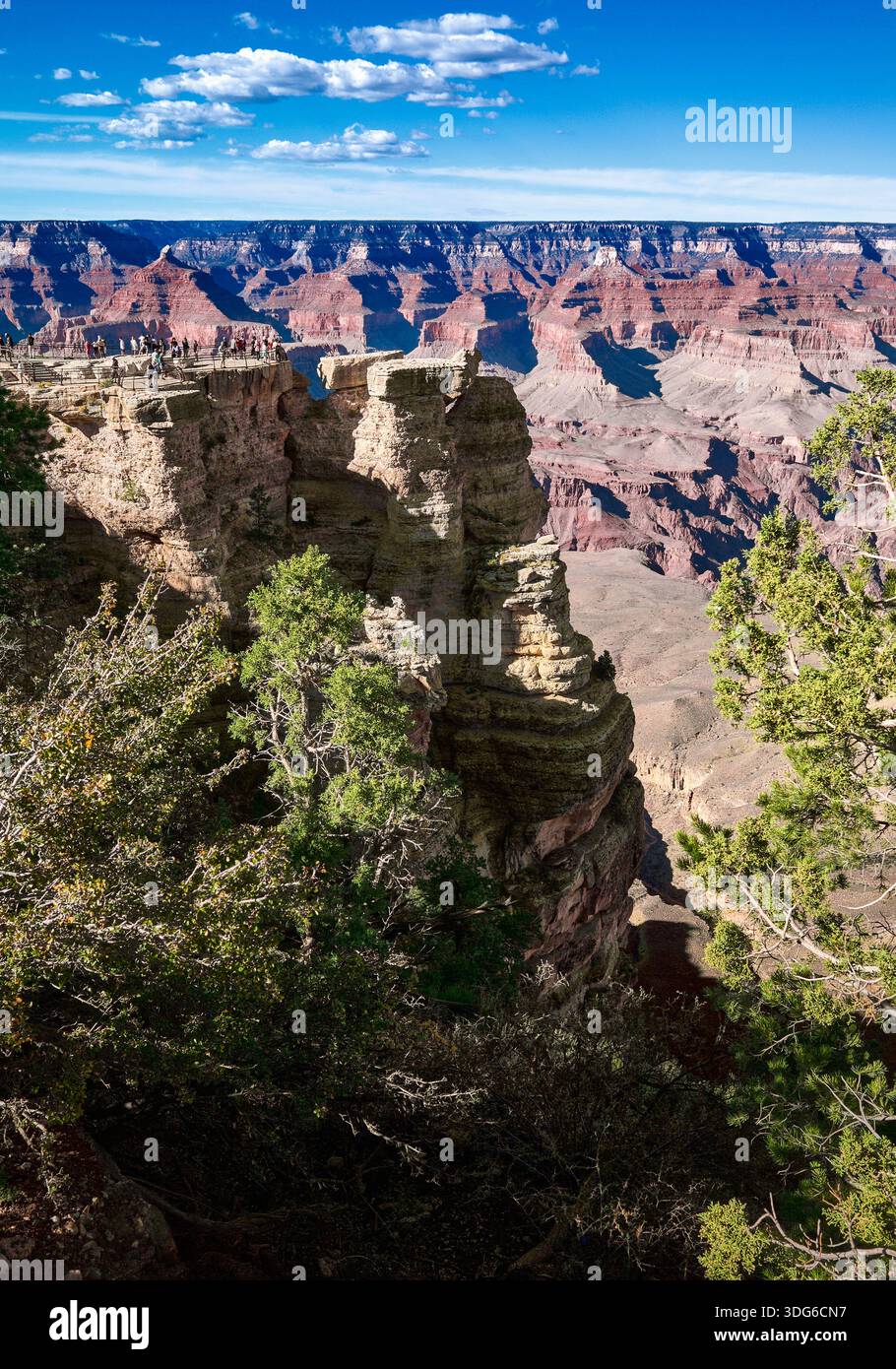 Grand Canyon landscape with rocky cliffs, lush greenery, and a clear ...