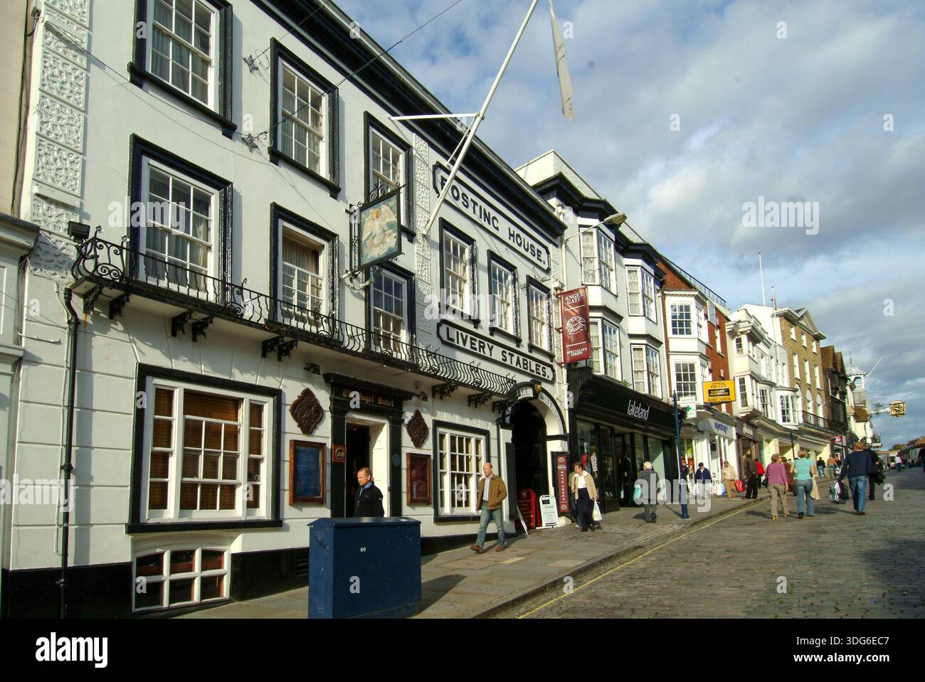 Guildford, High Street, cobbled street, historic buildings and famous ...