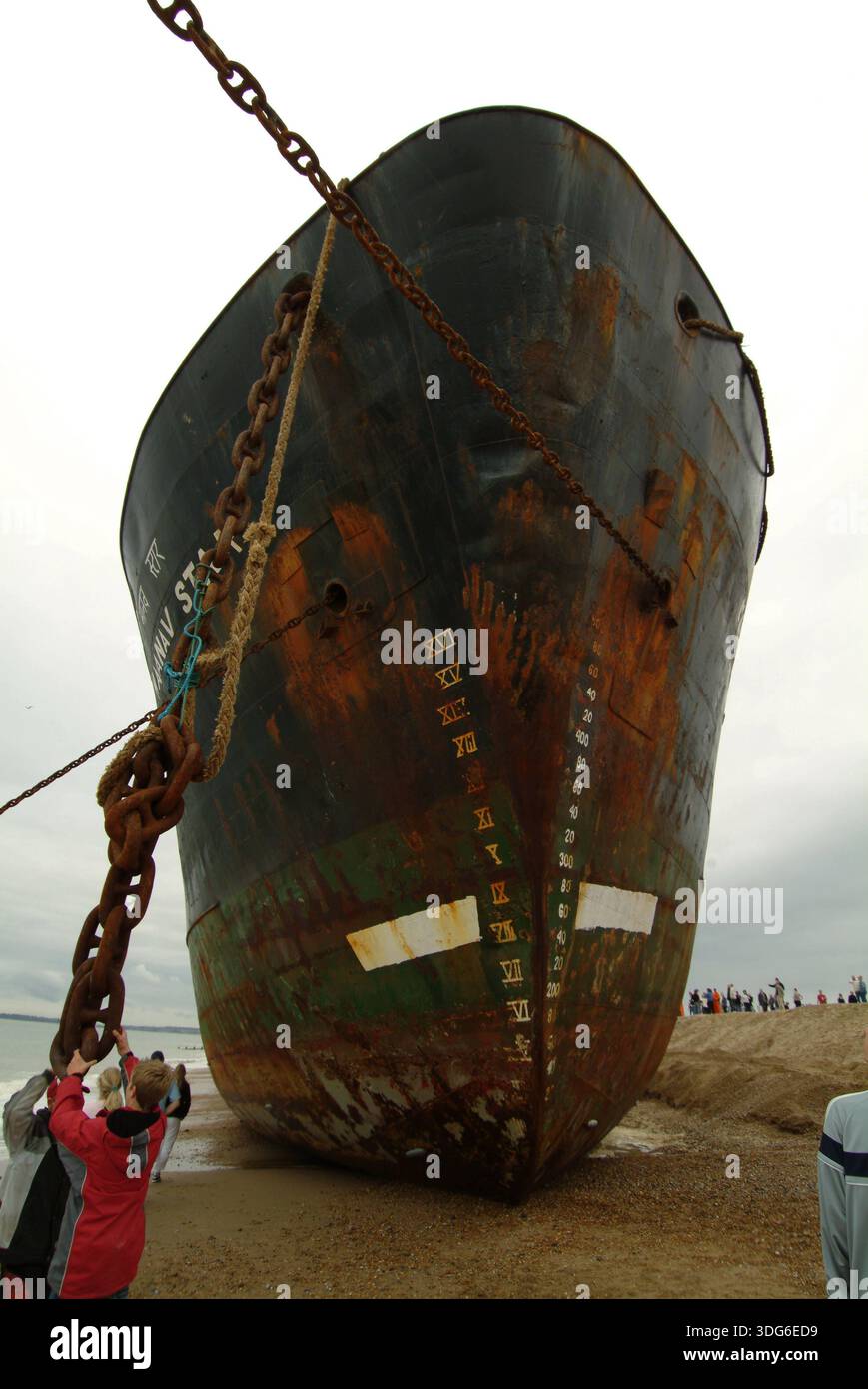 Huge beached ship, run aground on Camber sands beach. - Sussex, United ...