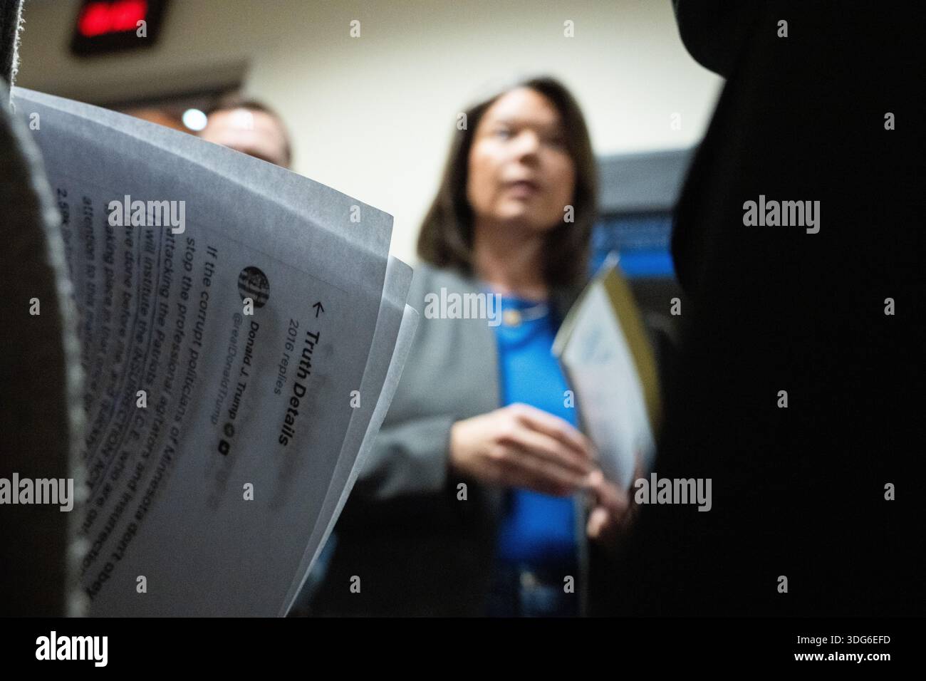 Rep. Angie Craig, D-Minn., speaks to members of the media about ...