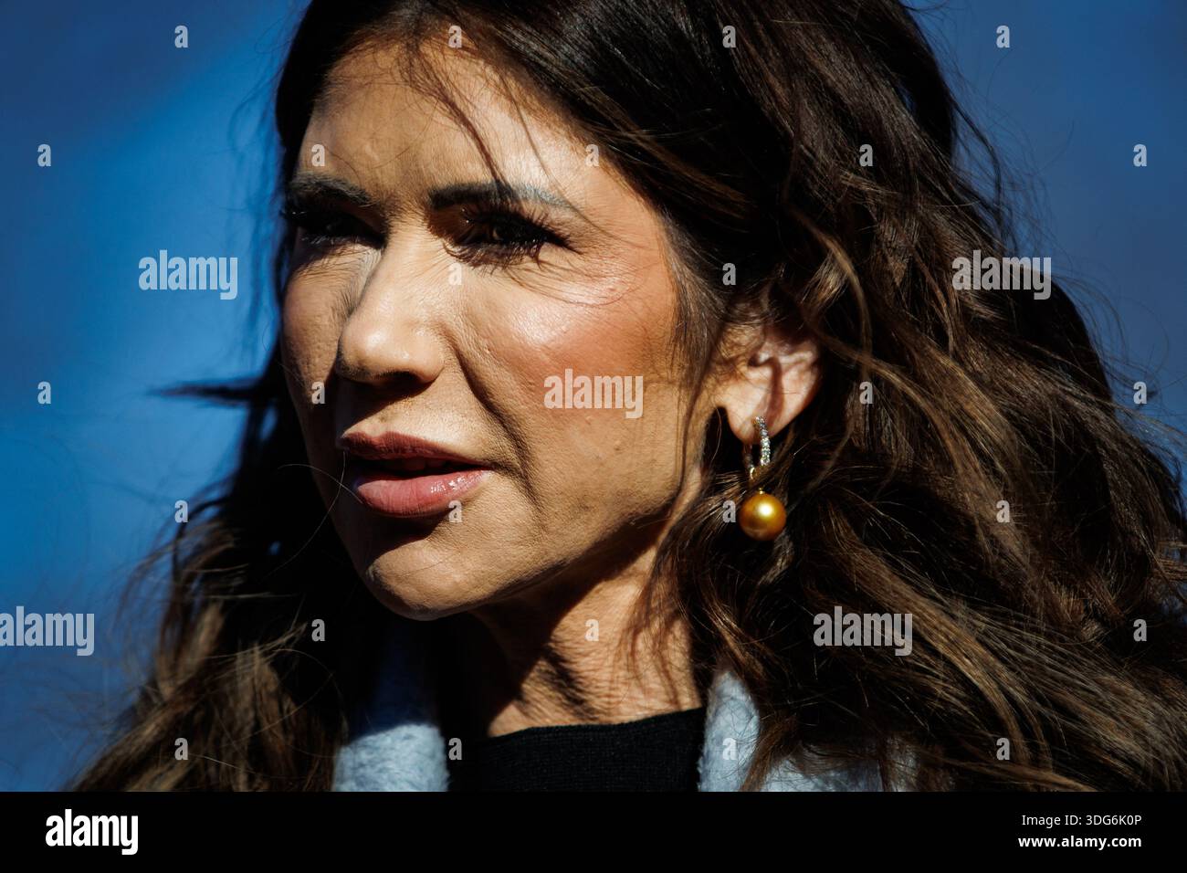 U.S. Homeland Security Secretary Kristi Noem speaks to reporters in ...