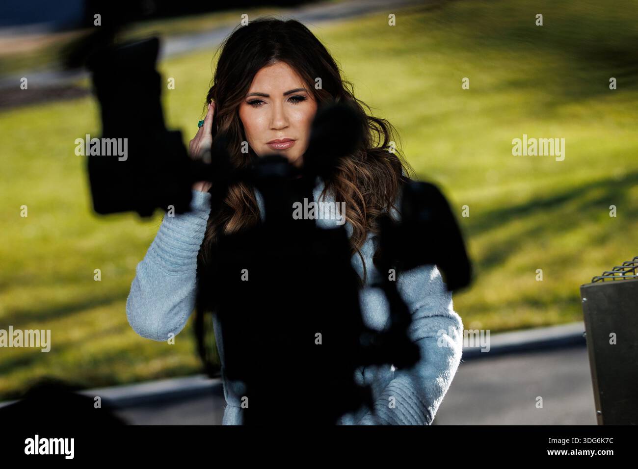Secretary of the Department of Homeland Security Kristi Noem gives a ...