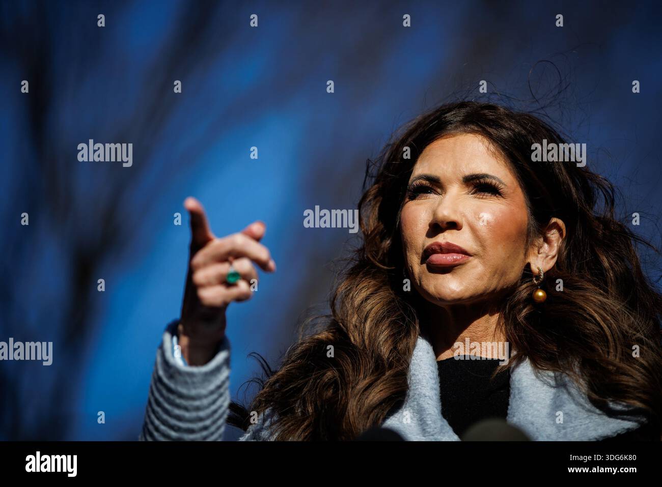 Secretary of the Department of Homeland Security Kristi Noem speaks to ...