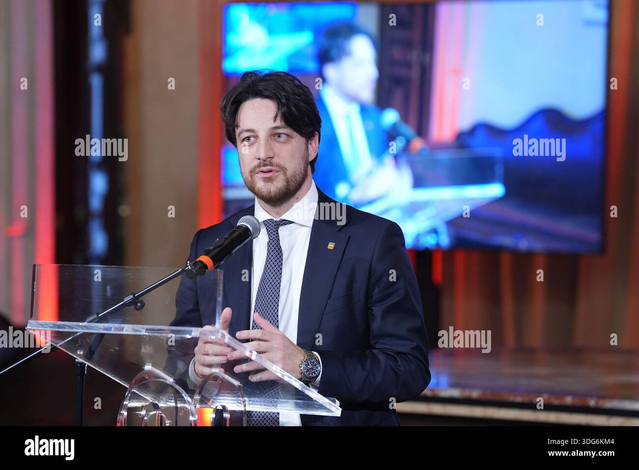 Alberto Stefani during the presentation event of the Milano-Cortina ...