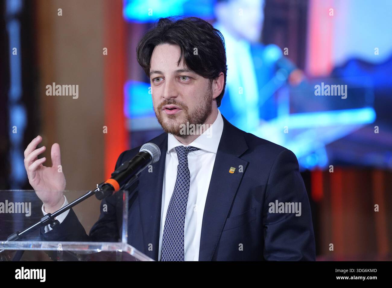 Alberto Stefani during the presentation event of the Milano-Cortina ...