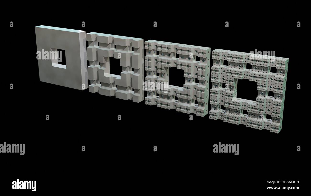 Cross section views of Menger Sponge Levels 1 to 4. 3d render ...