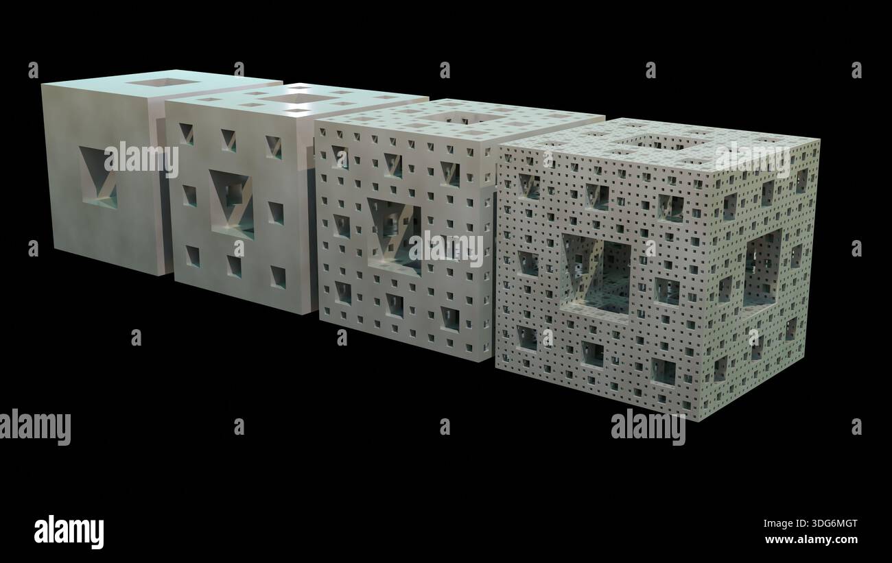 Cross section views of Menger Sponge Levels 1 to 4. 3d render ...