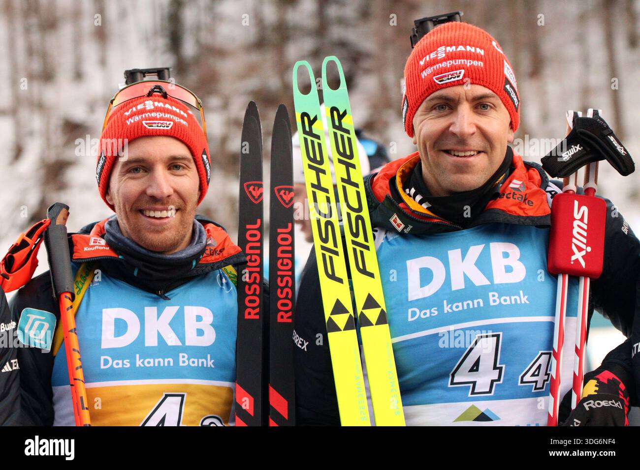RUHPOLDING, GERMANY - JANUARY 15: Happy ZOBEL David (GER, #4-3) and ...