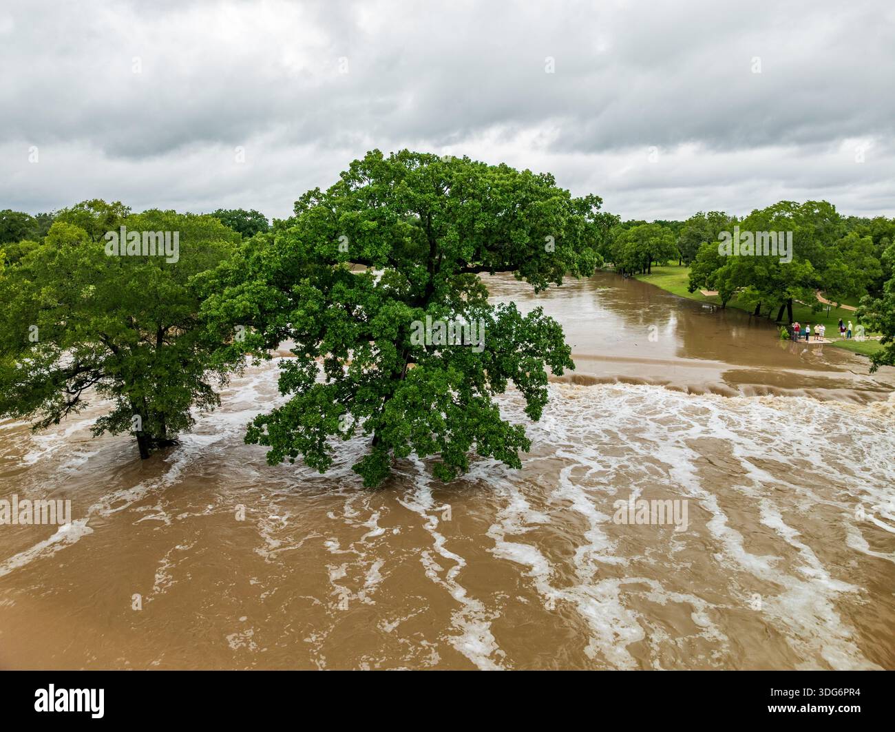 Aerial view of flooding in Georgetown Texas after heavy rainfall in ...