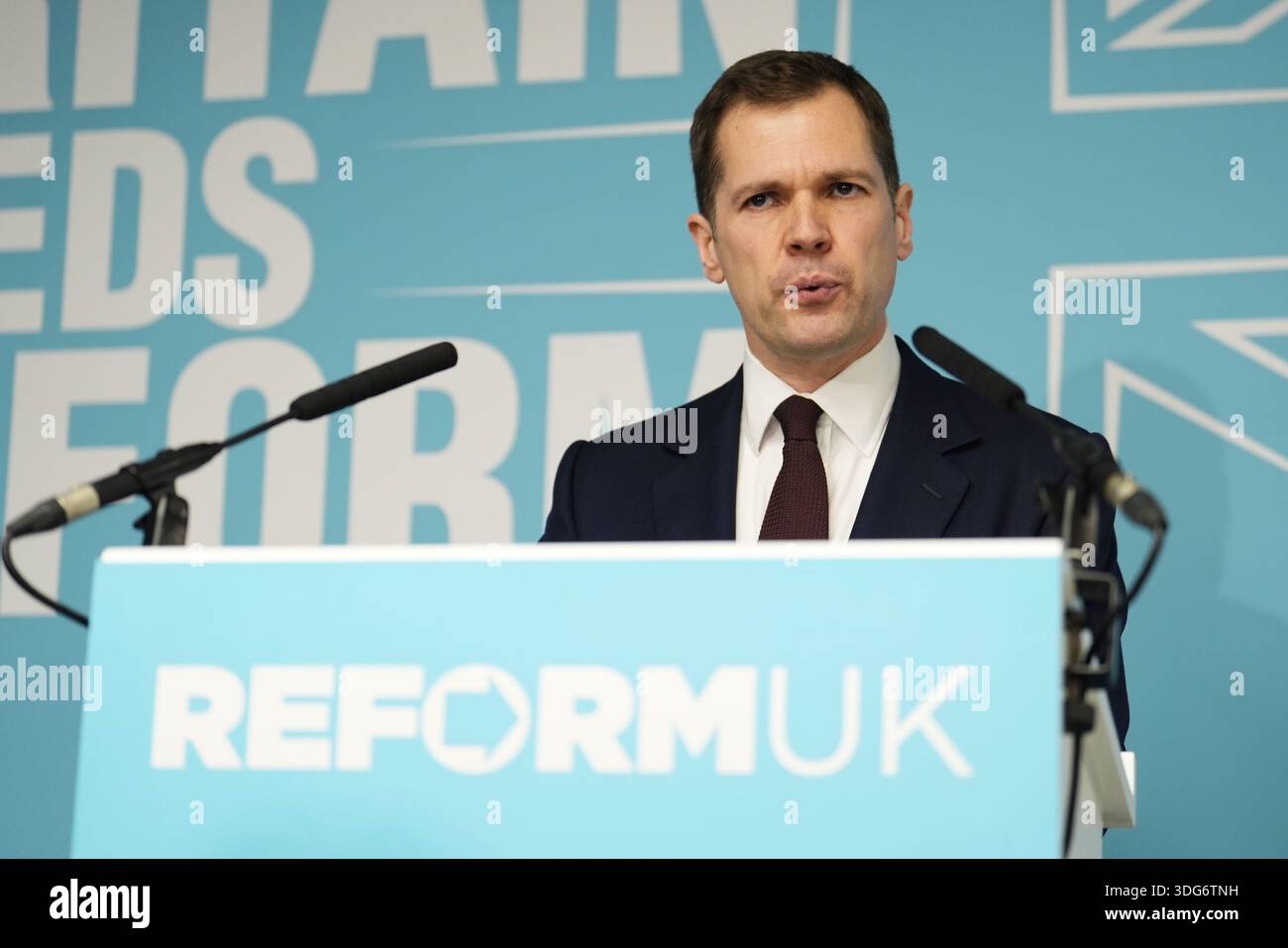 Robert Jenrick speaking at a Reform UK press conference in Westminster ...