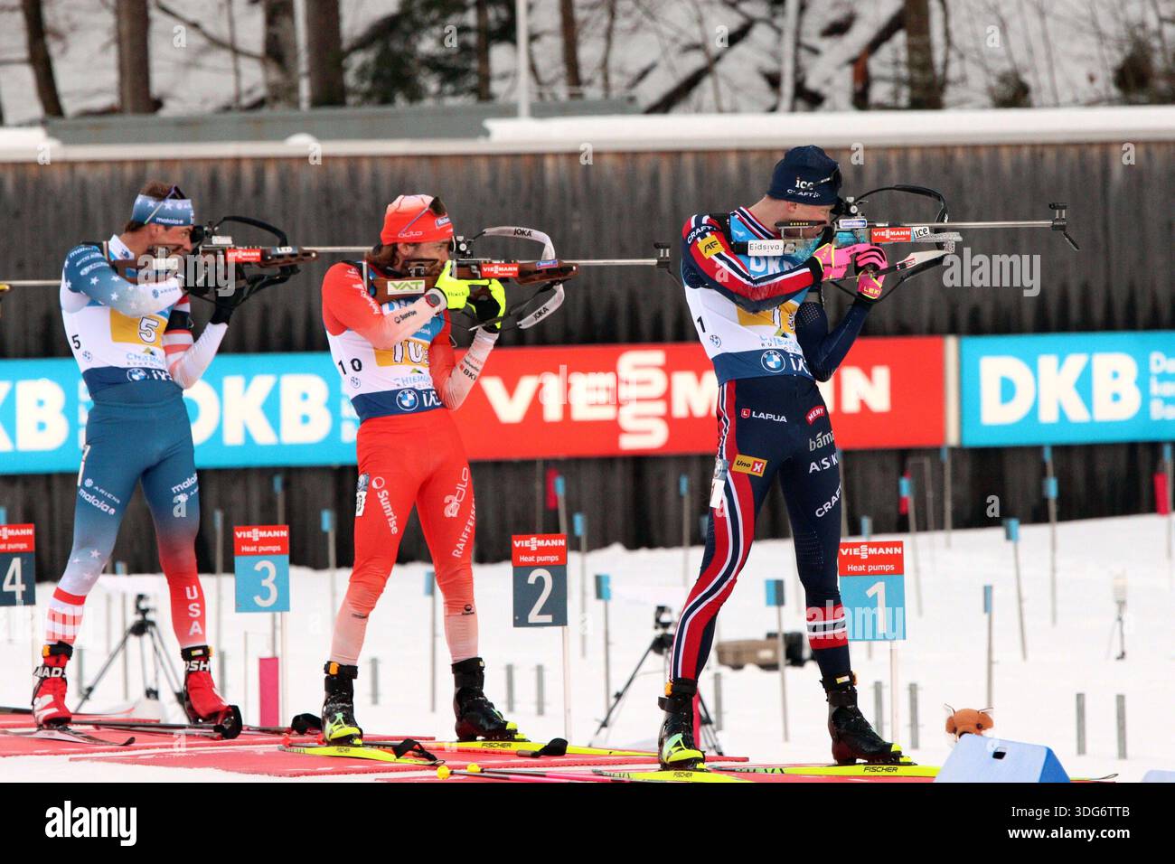 RUHPOLDING, GERMANY - JANUARY 15: Shooting range with SCHOMMER Paul ...