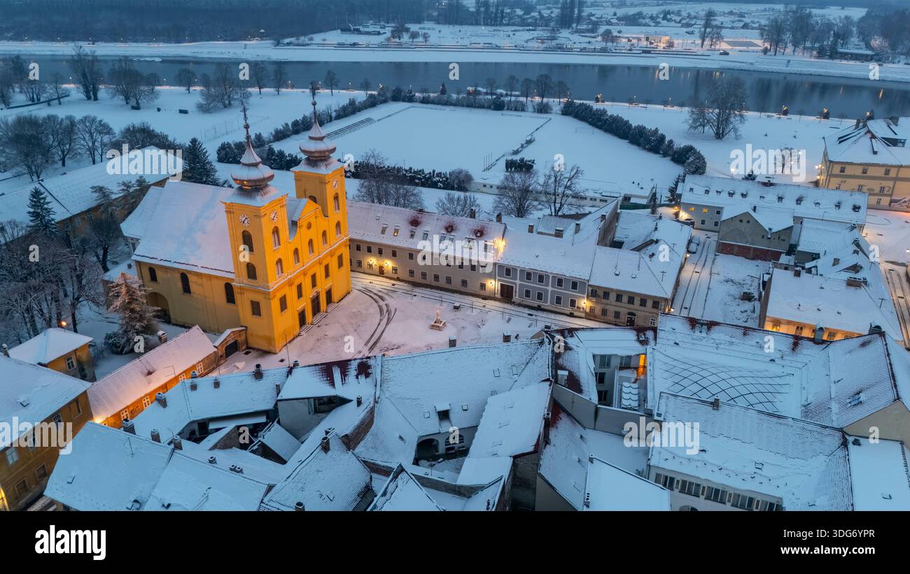 Aerial photograph of Osijek and the Co-Cathedral of Saints Peter and ...