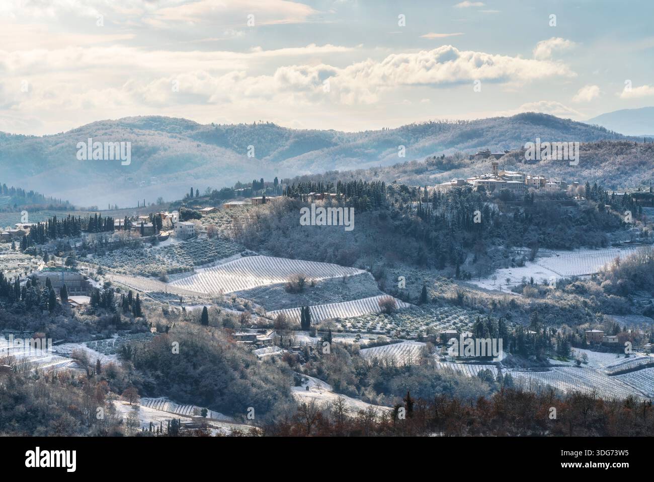 Breathtaking view of the medieval village Radda in Chianti covered in ...