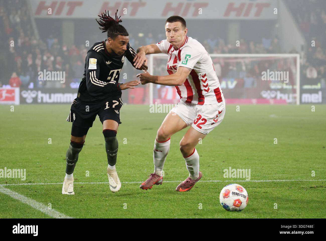 from left: Michael Olise (FC Bayern Munich #17), Kristoffer Lund (1.FC ...