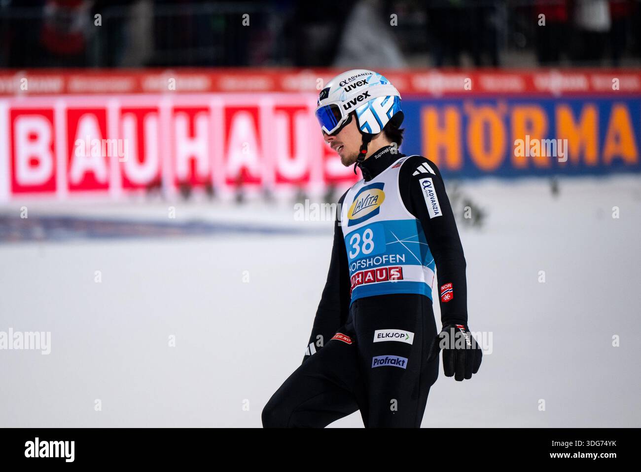 START Johann Andre (Norway) at the finish line, AUT, Three Kings Jump ...