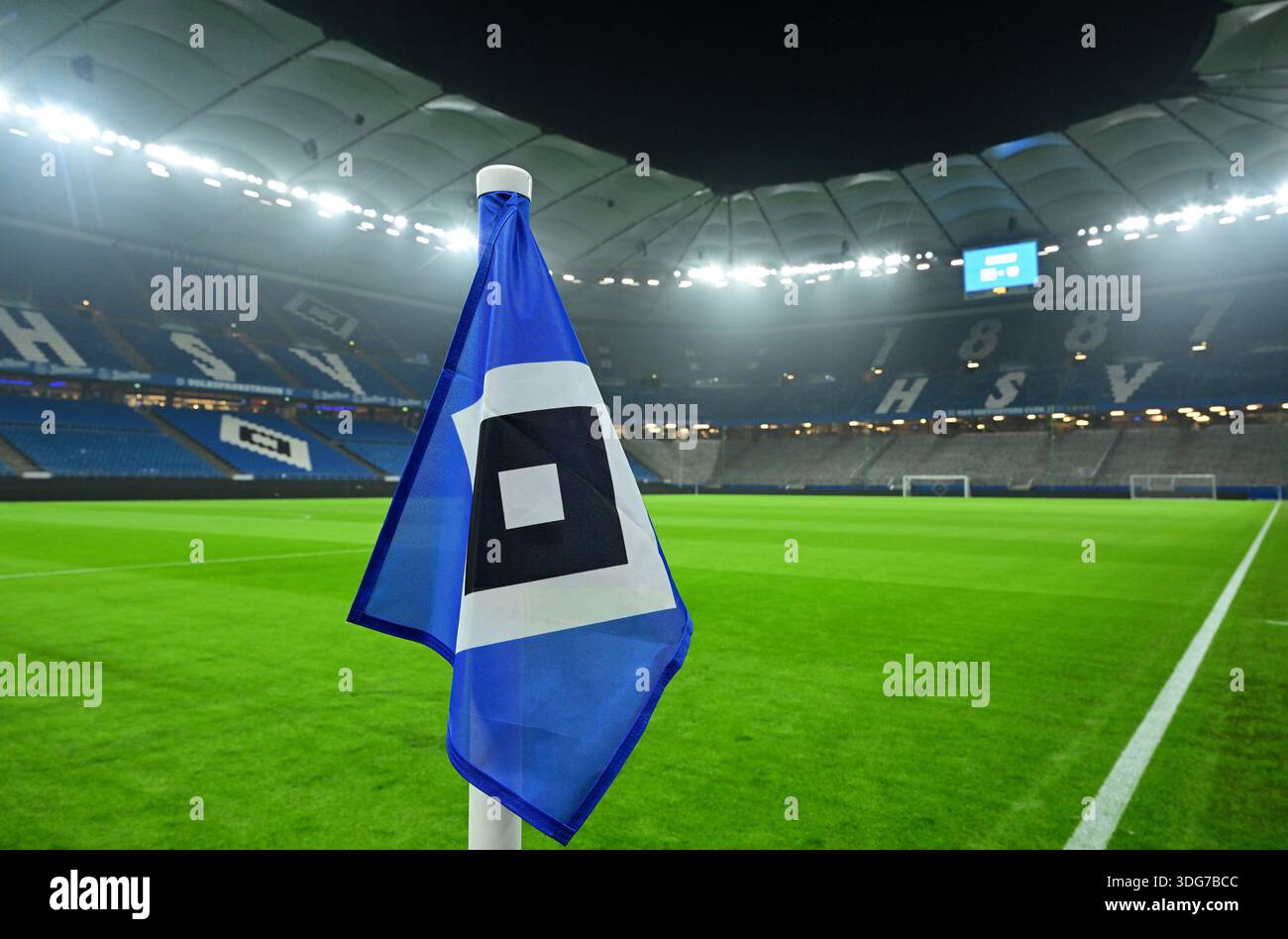 Match cancellation, empty Volksparkstadion, corner flag Hamburg ...