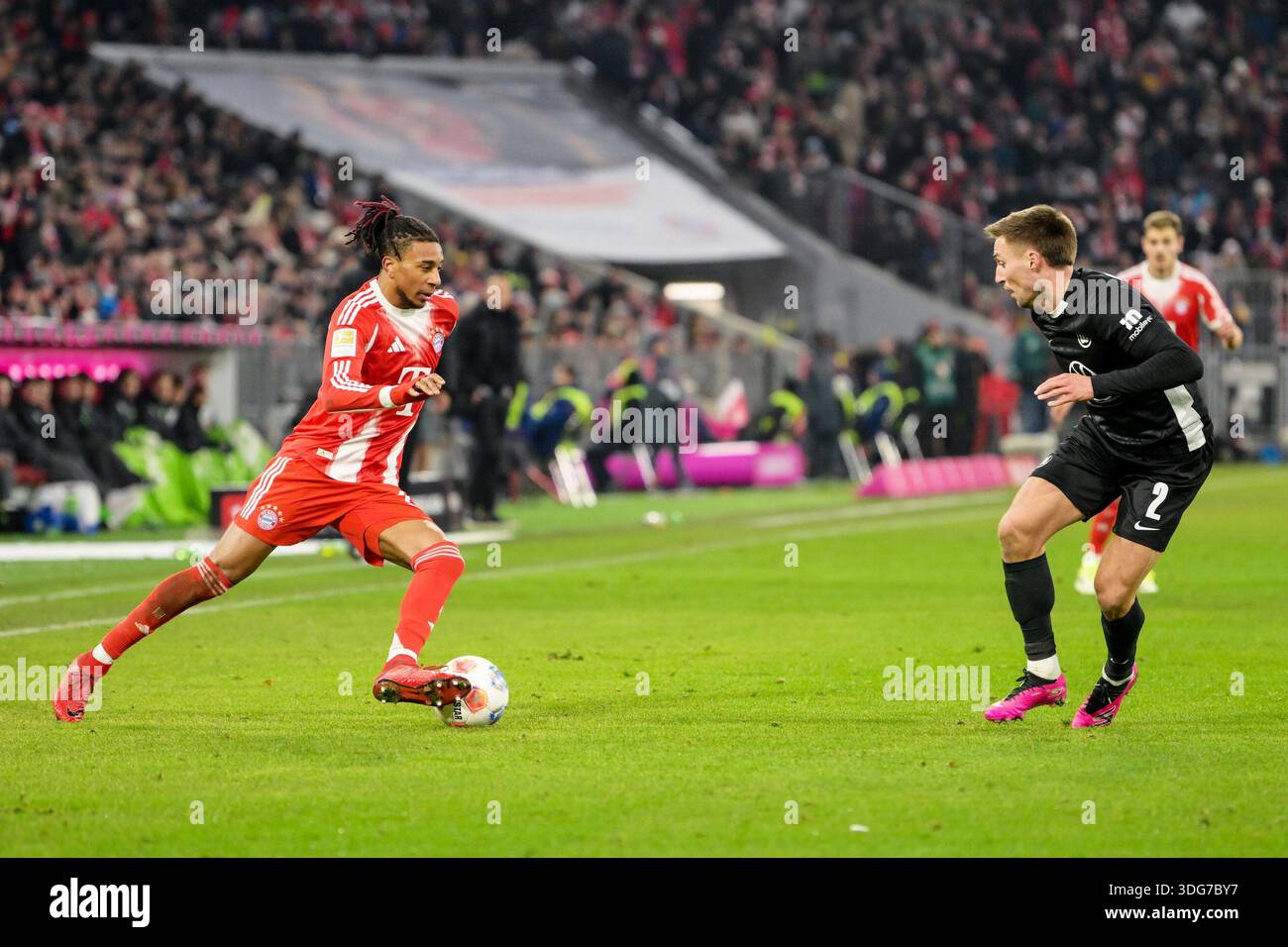 from left: Michael Olise (Bayern), Kilian Fischer Munich, January 11 ...
