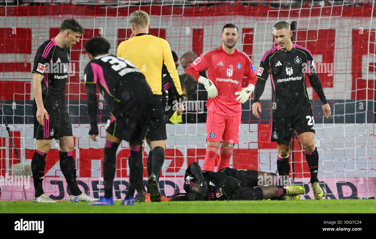 from left Nicolai Remberg, Alexander Roessing-Lelesiit, referee Timo ...