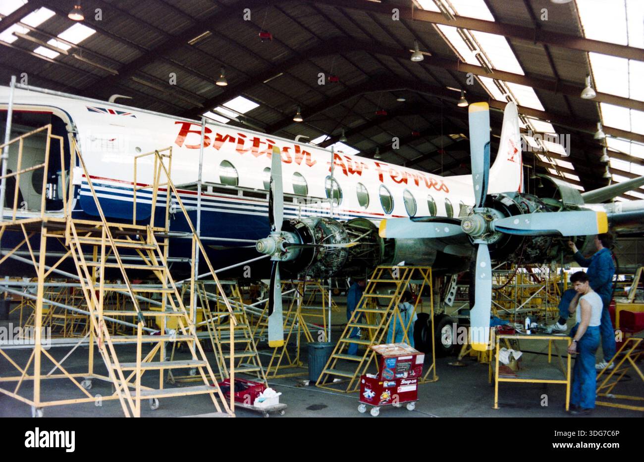 British Air Ferries Vickers Viscount airliner plane G-AOYG undergoing ...
