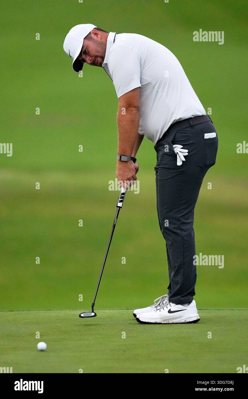 Chris Gotterup putts on the 10th hole during the first round of the ...