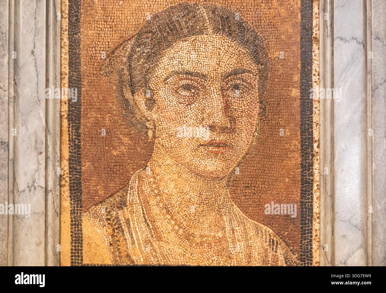 Naples, Italy – January 15, 2026: Ancient Roman female portrait mosaic ...