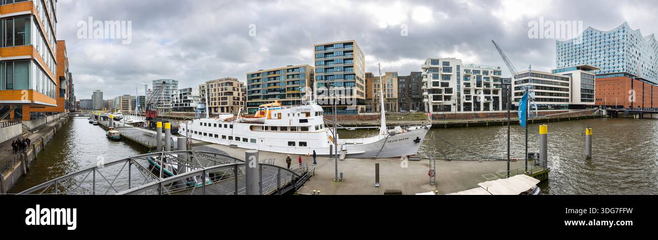 Hamburg Germany - February 21 2020. Ultra-wide panorama of the Hamburg ...