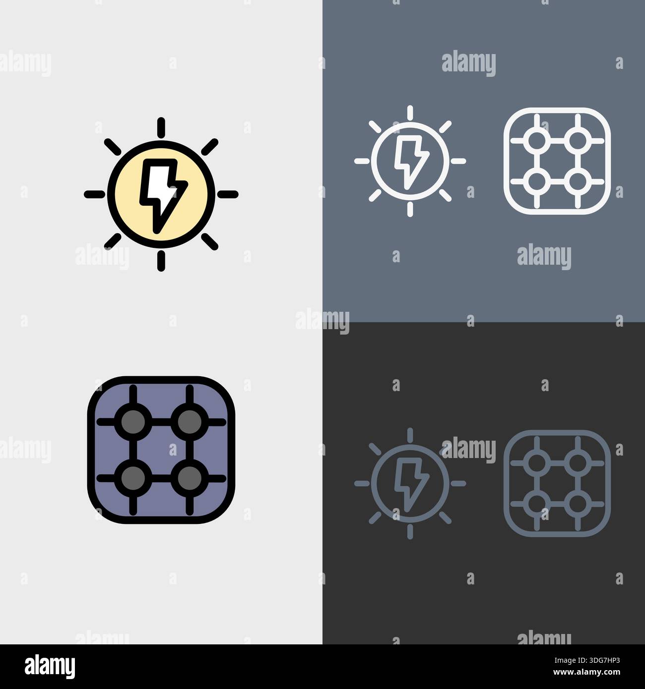 Sustainable renewable energy symbol or clipart set - filled and ...