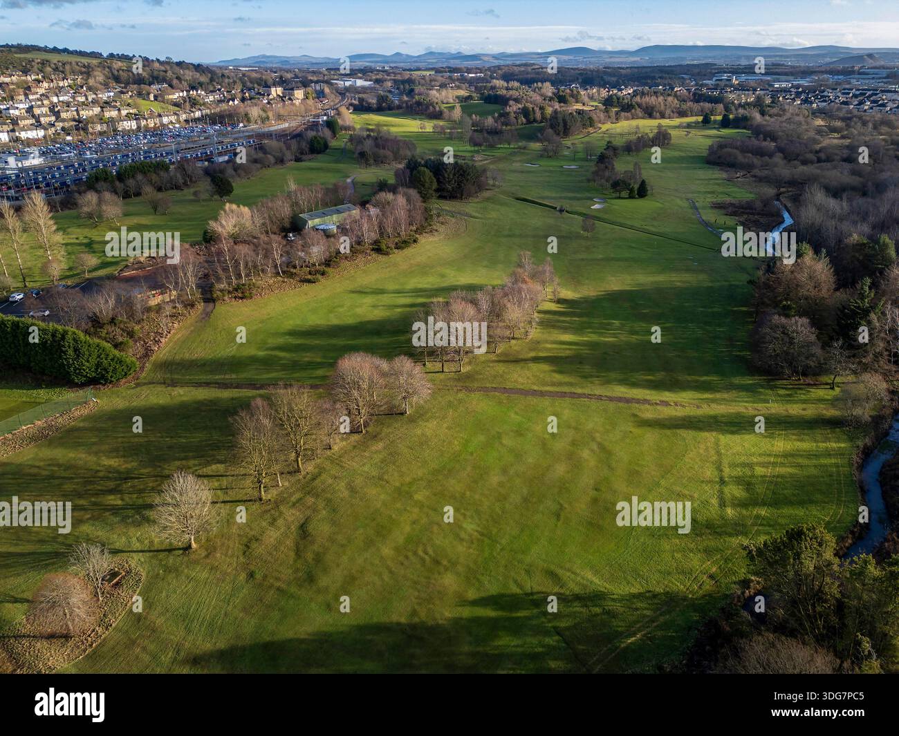 Aerial drone view of Bathgate golf course, Bathgate, West Lothian Stock ...
