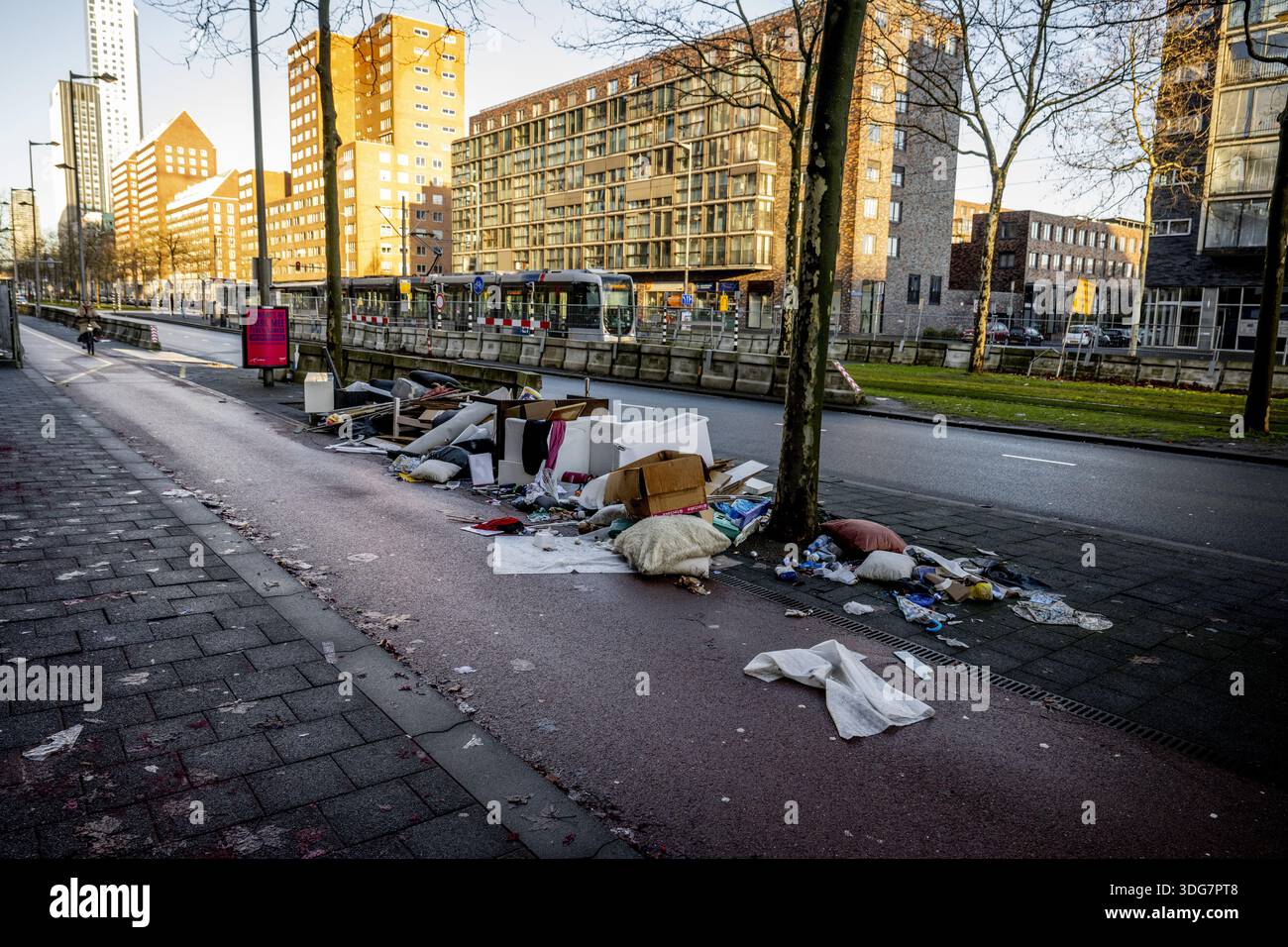 ROTTERDAM - Garbage bags in a residential area with separated waste in ...