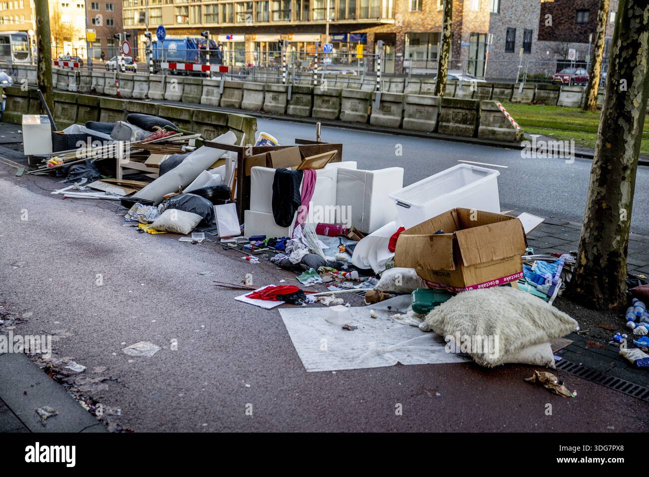 ROTTERDAM - Garbage bags in a residential area with separated waste in ...