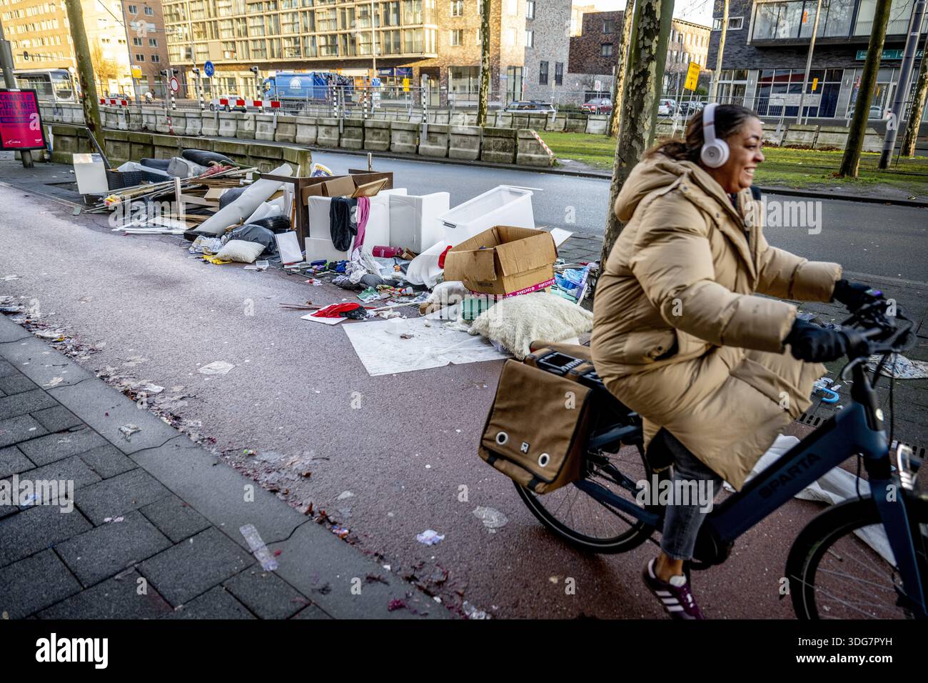 ROTTERDAM - Garbage bags in a residential area with separated waste in ...