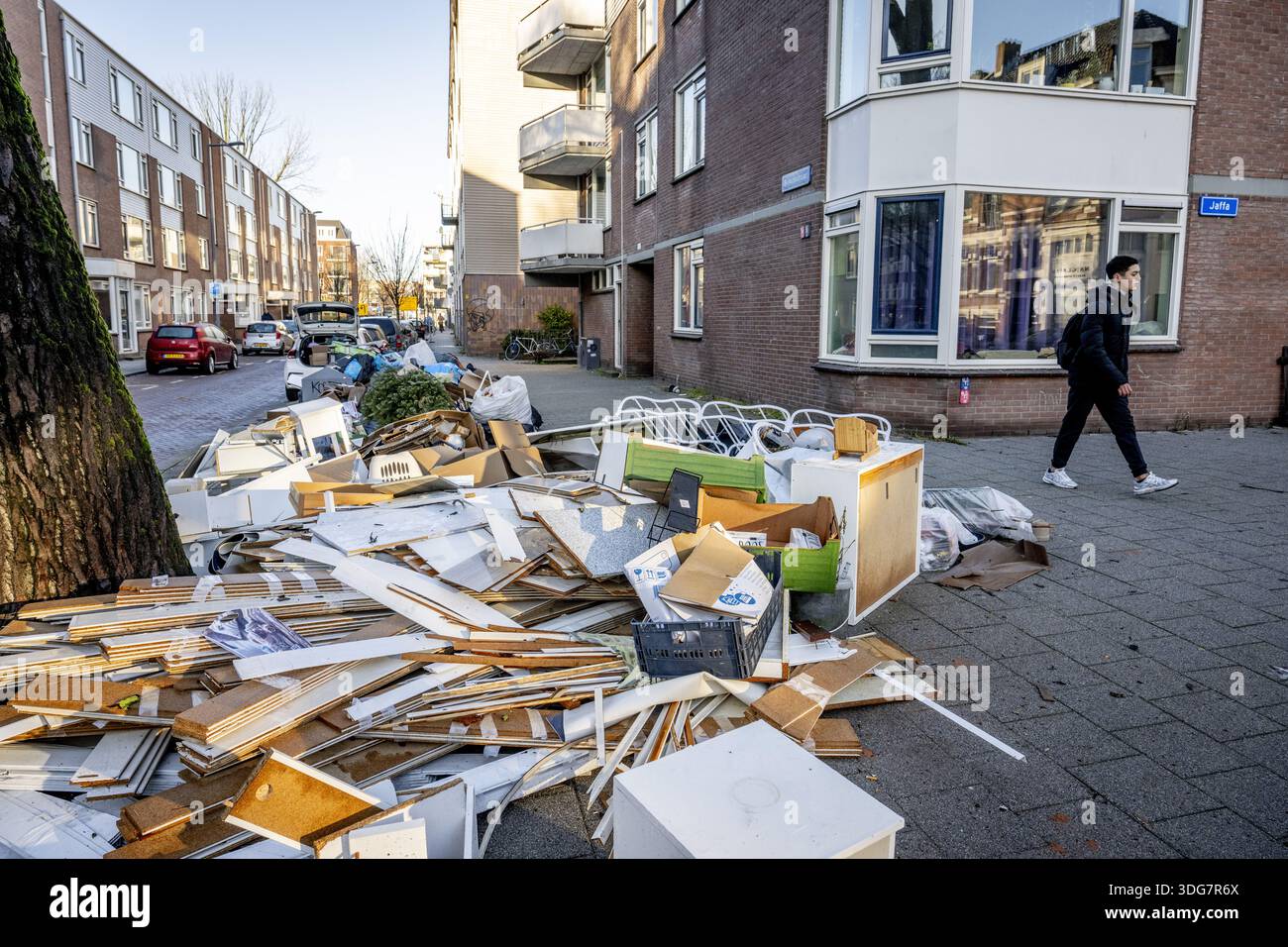 ROTTERDAM - Garbage bags in a residential area with separated waste in ...