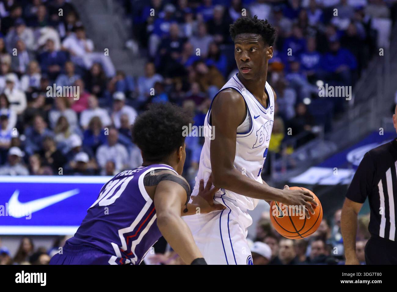 BYU forward AJ Dybantsa (3) looks for the play as TCU forward Jace ...