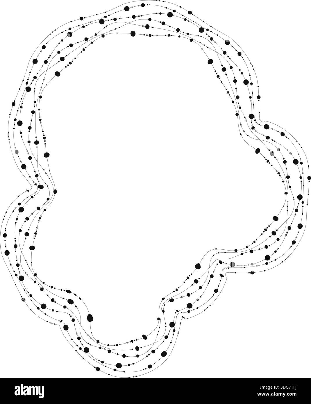Abstract blob structure expressed through suspended line paths, dotted ...